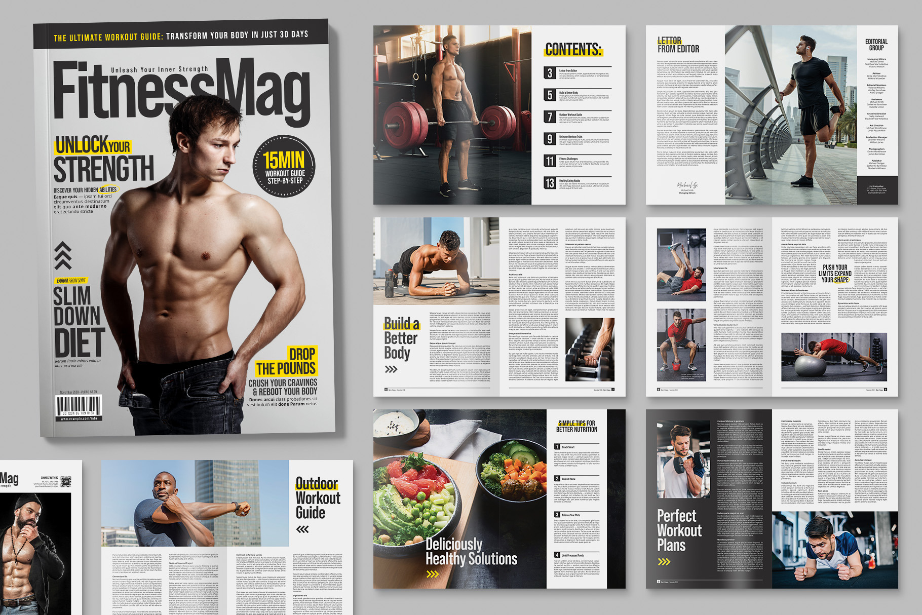Fitness Magazine Template, a Magazine Template by BrandPacks | Creative Market