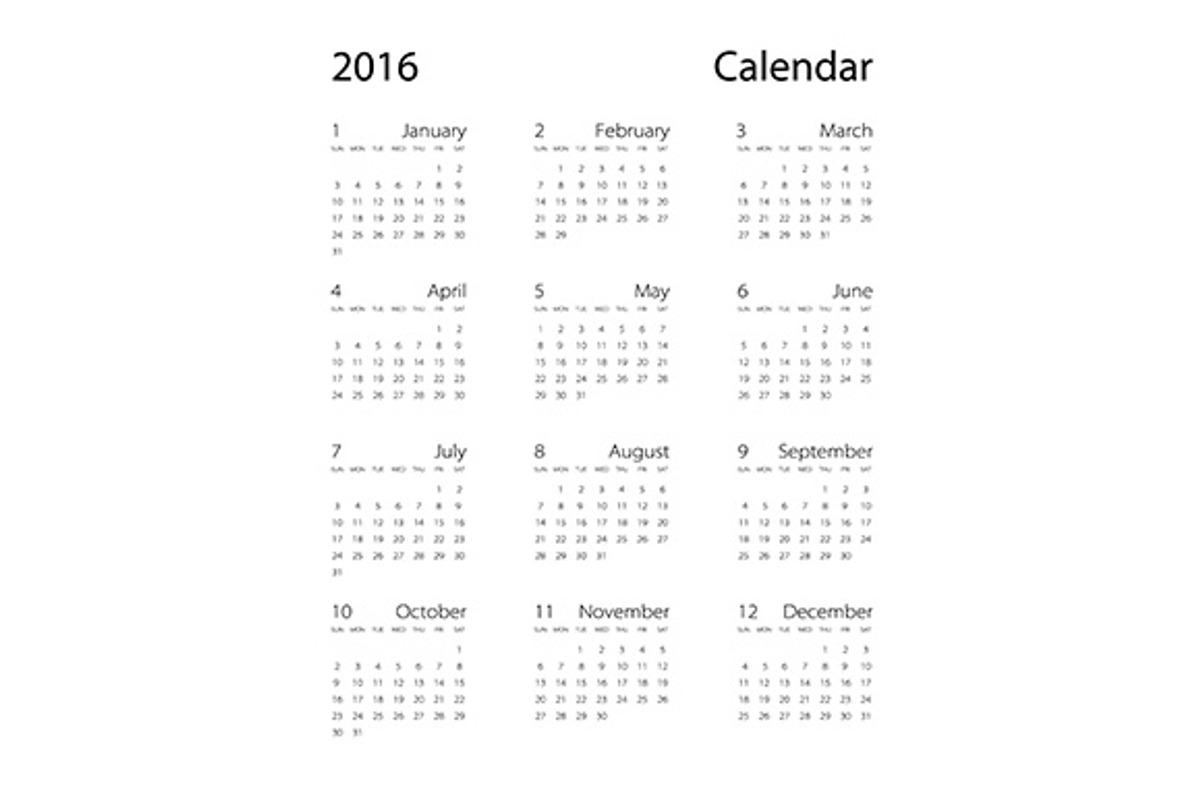 Calendar 2016 black & white, a Stationery Template by Rommeo79
