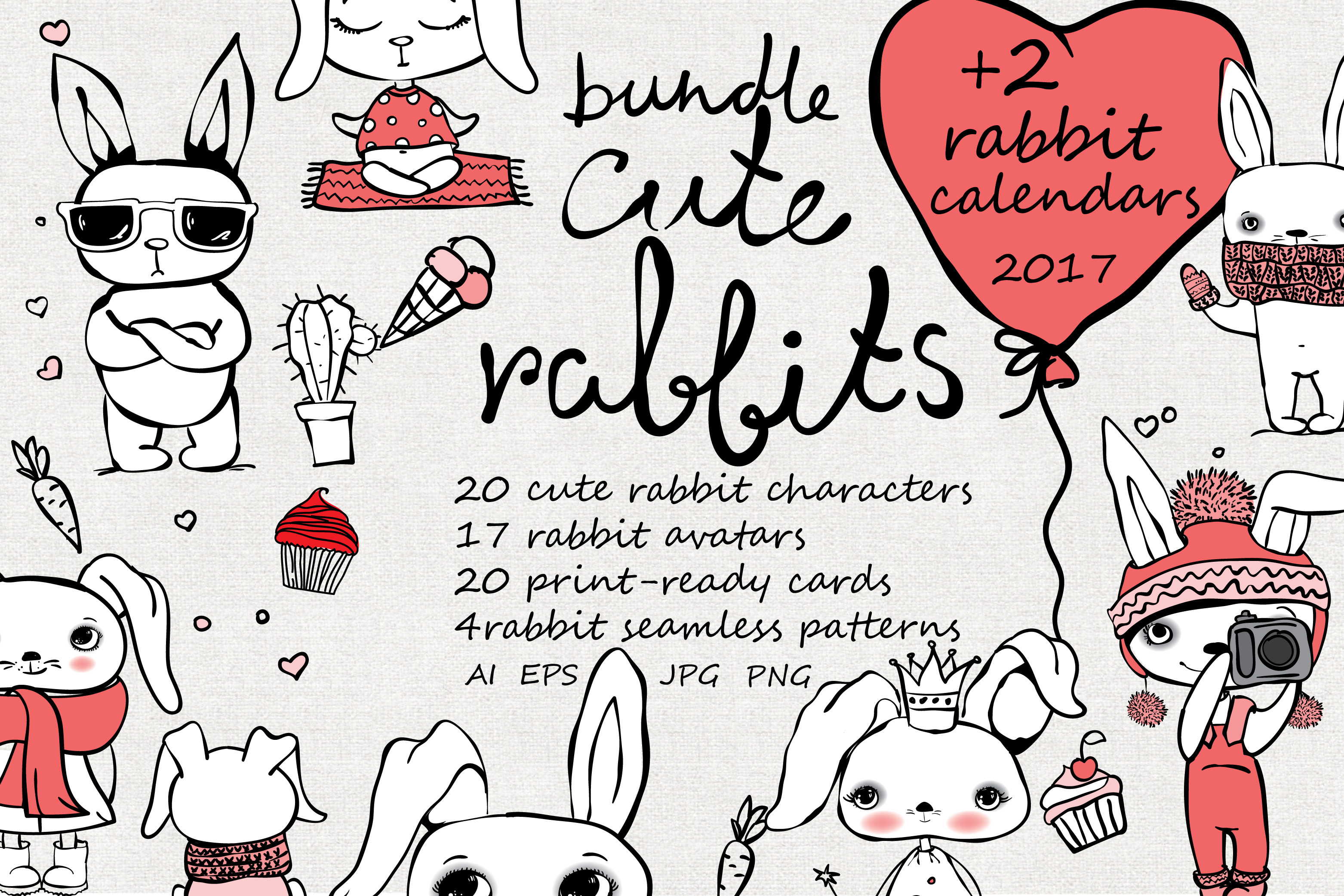 Cute Rabbits collection + Bonus | Animal Illustrations ~ Creative Market