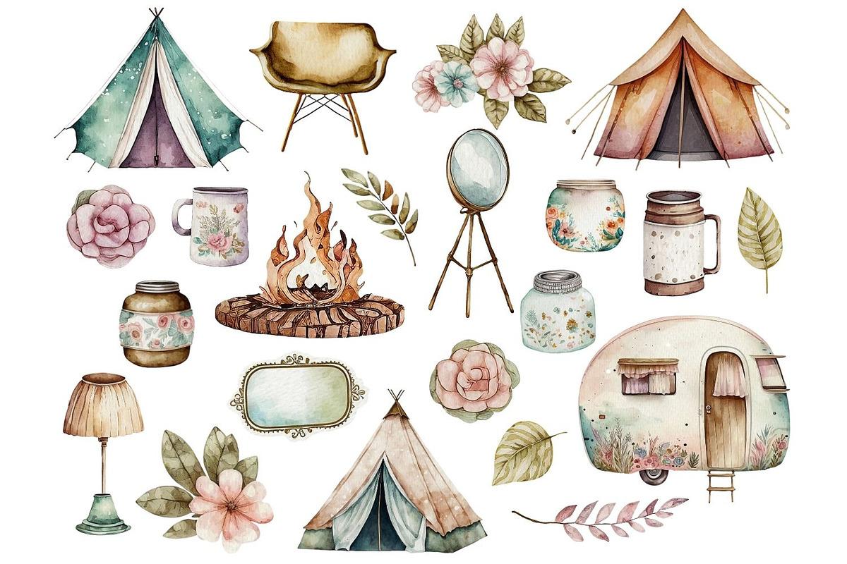 Glamping Camping Clipart Collection, a Graphic by JBArt Clipart