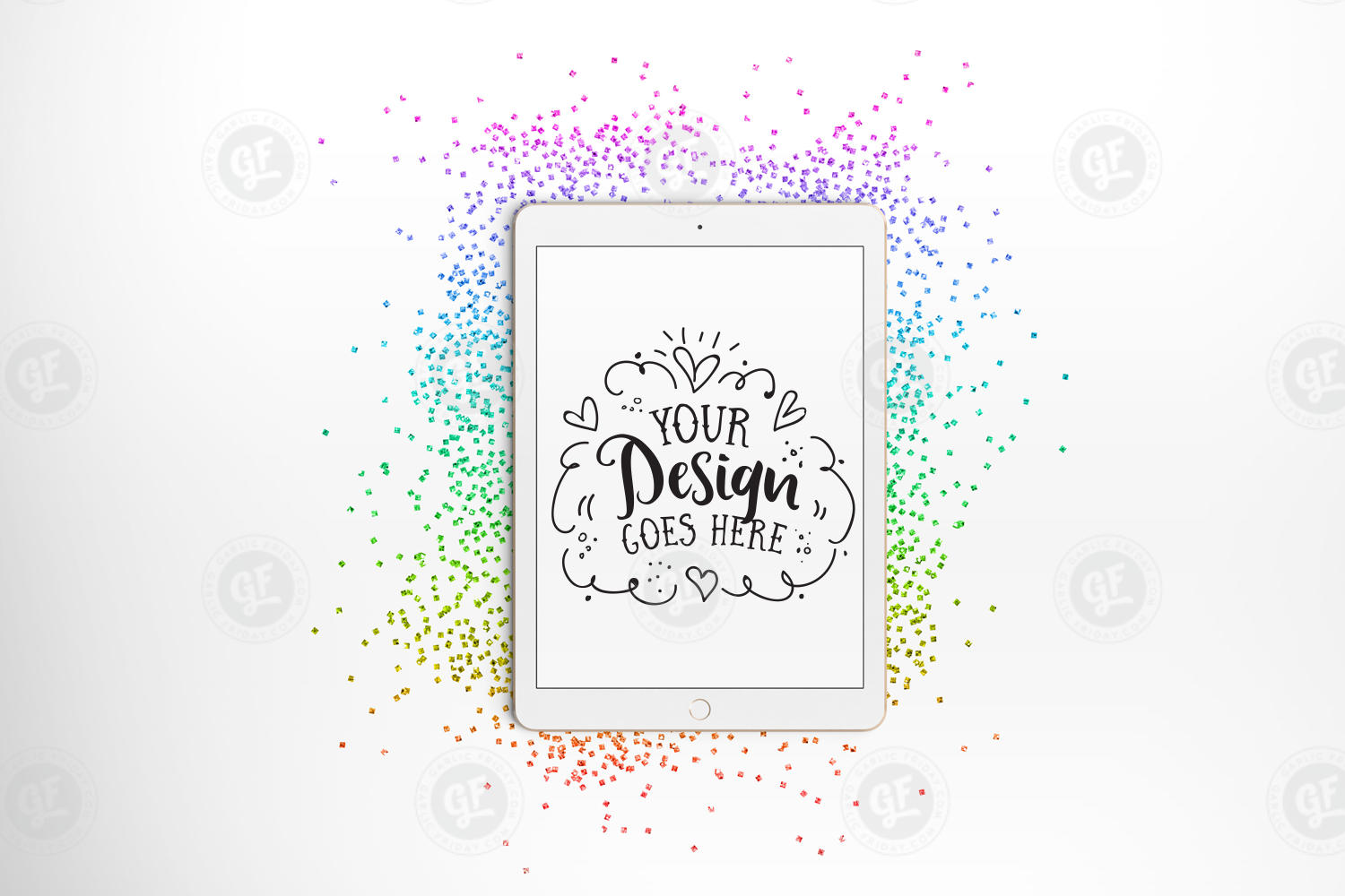 Rainbow Glitter iPad Mockup + PSD, an iPad Mockup by Garlic Friday Design