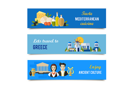 Greek culture and travel banners set | Flyer Templates ~ Creative Market