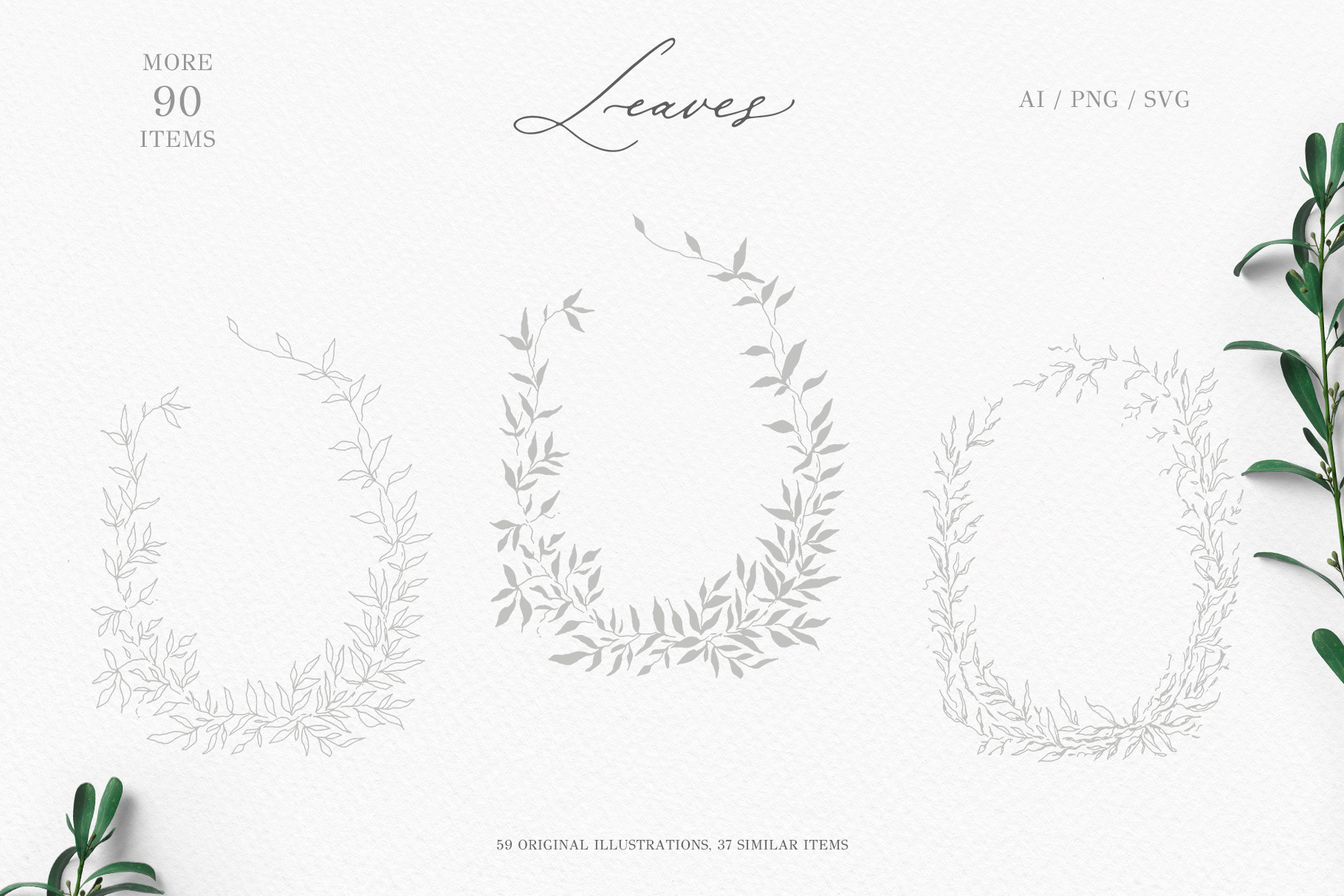 Olive leaves. Laurel frame & wreath, a Decorative Illustration by ...