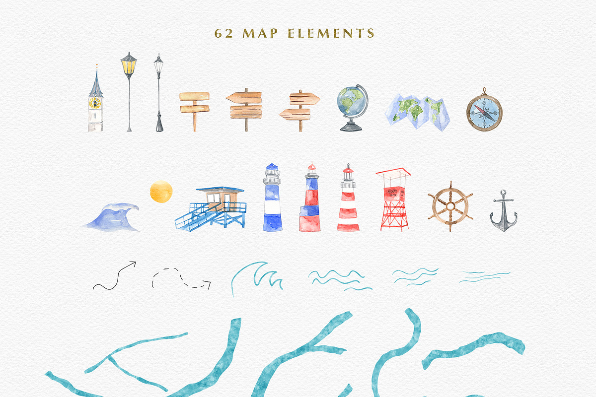 Watercolor Map Creator Wedding, an Illustration by Kaya Fonts