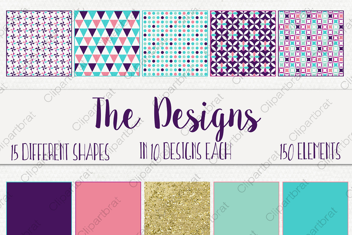 Basic Shapes Elements Purple & Gold, an Object Graphic by ClipartBrat ...
