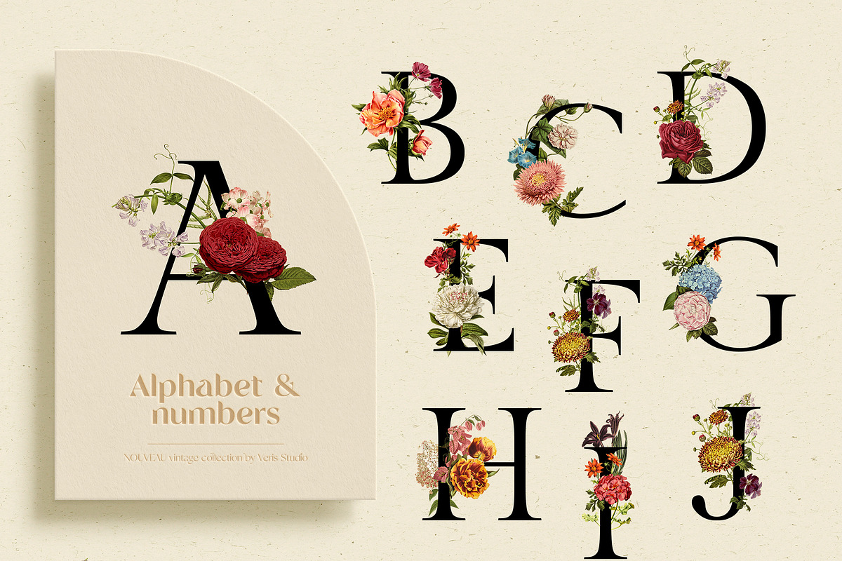Vintage Floral Alphabet Flower Set, a Decorative Illustration by Veris ...