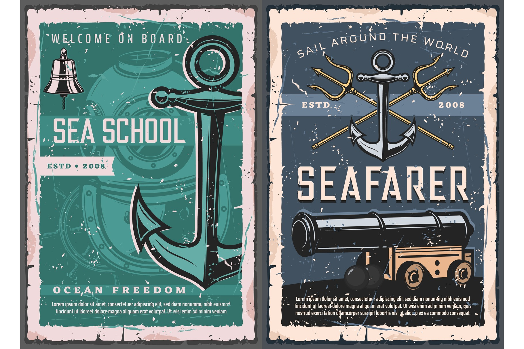 Sea school, marine nautical posters | Education Illustrations ...