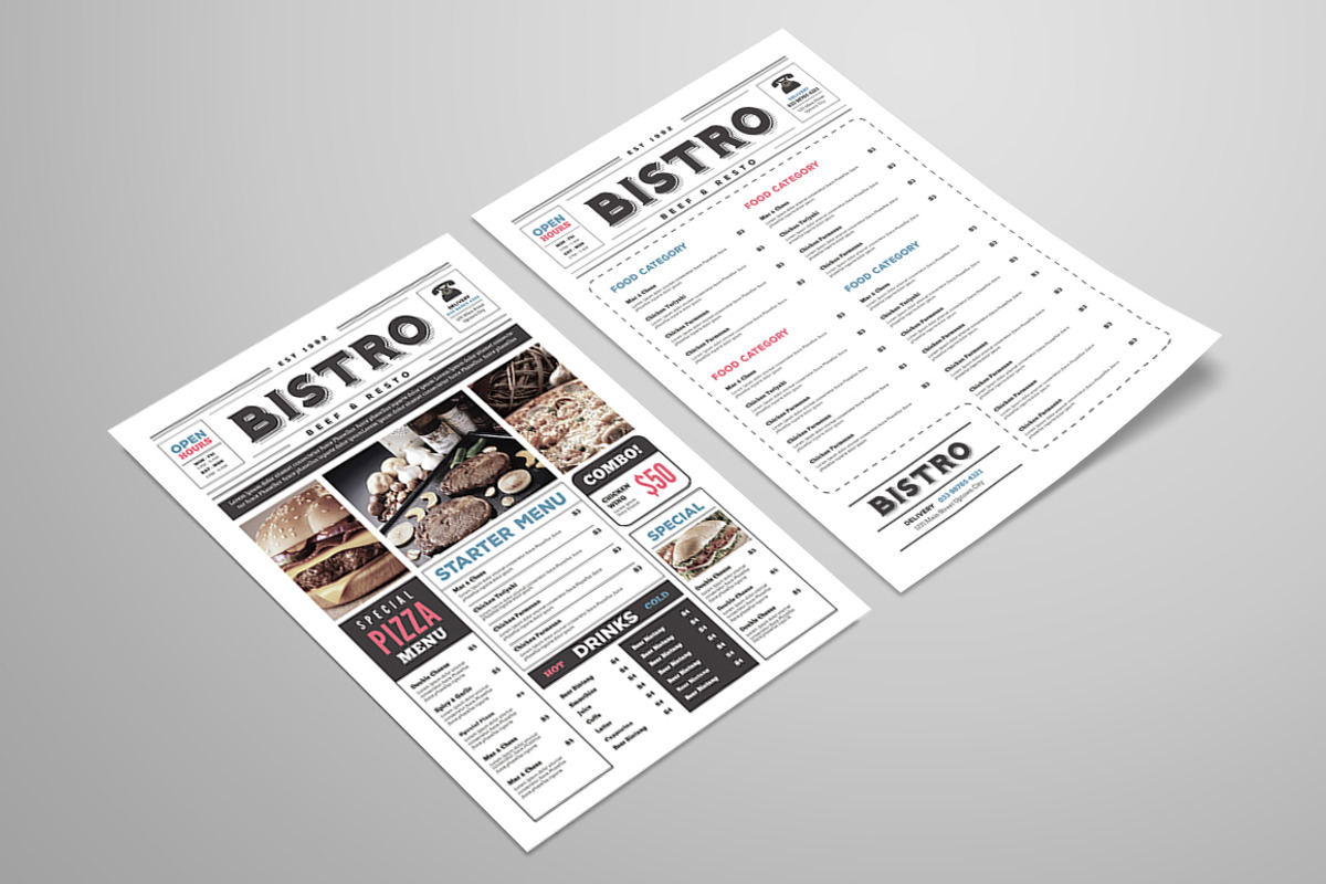 Newspaper Style Food Menu, a Poster Template by Guuver