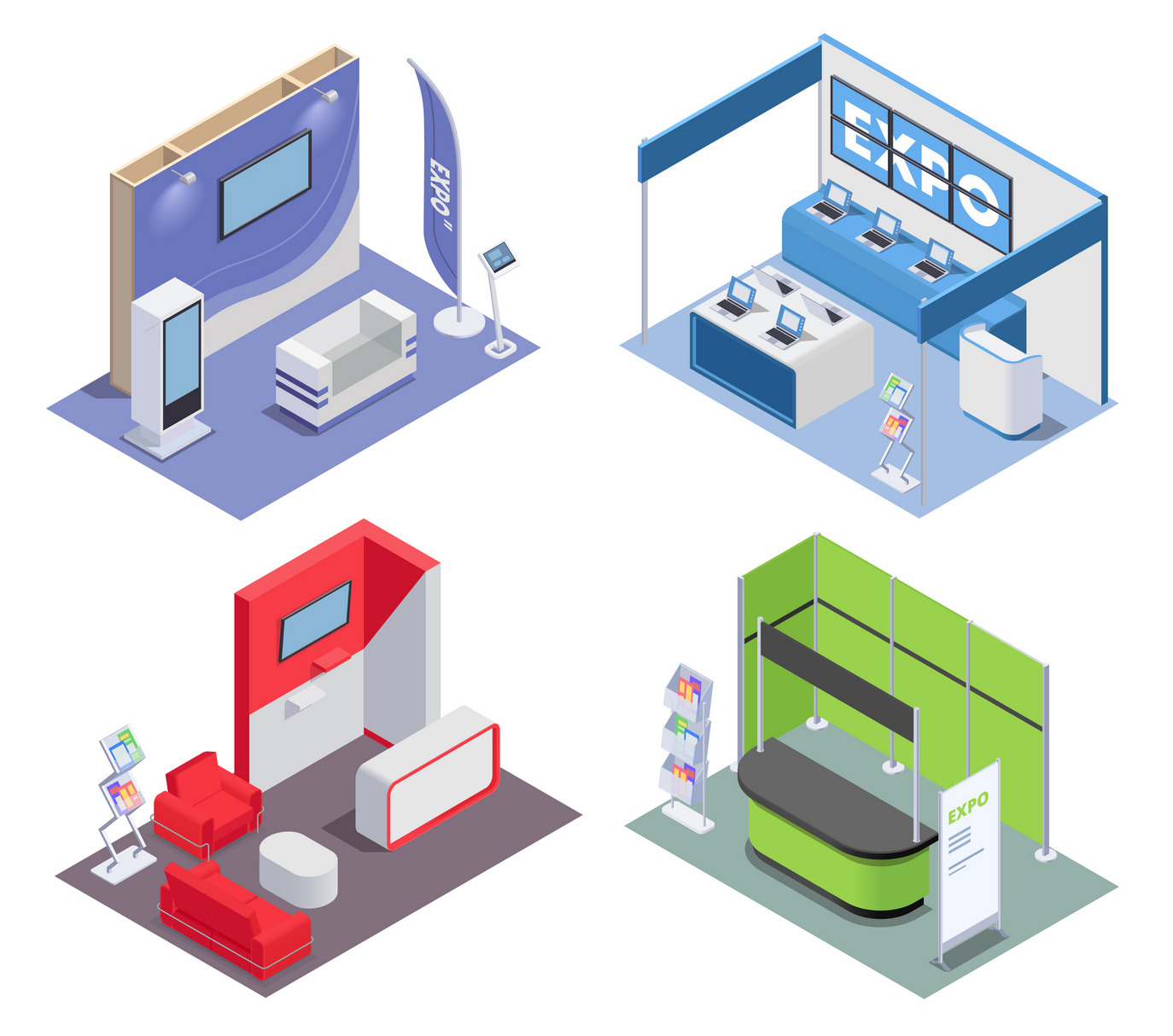 Isometric expo stands design, a Technology Illustration by Macrovector
