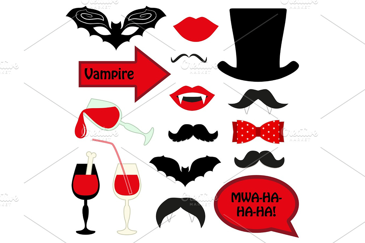 Cute set of halloween vampire photo booth props, an Object Graphic by C ...