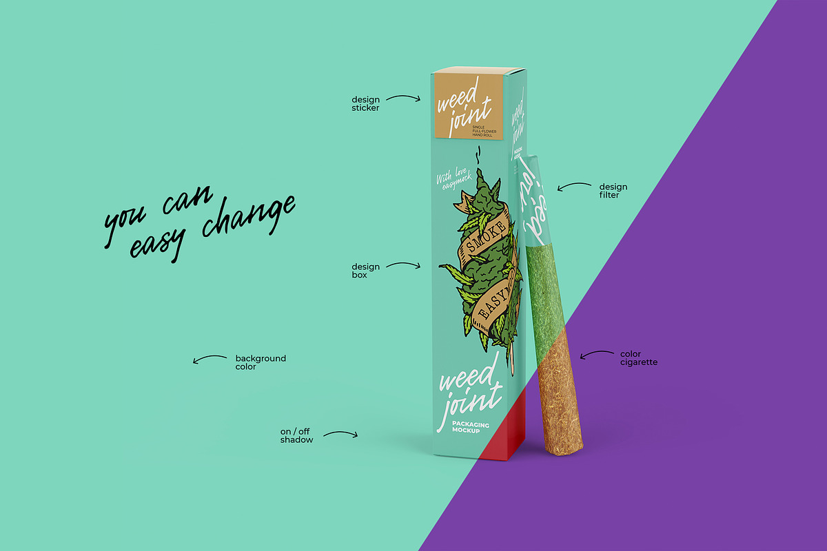 Weed Joint Pre-Roll Packaging Mockup, a Product Mockup by easymock 2