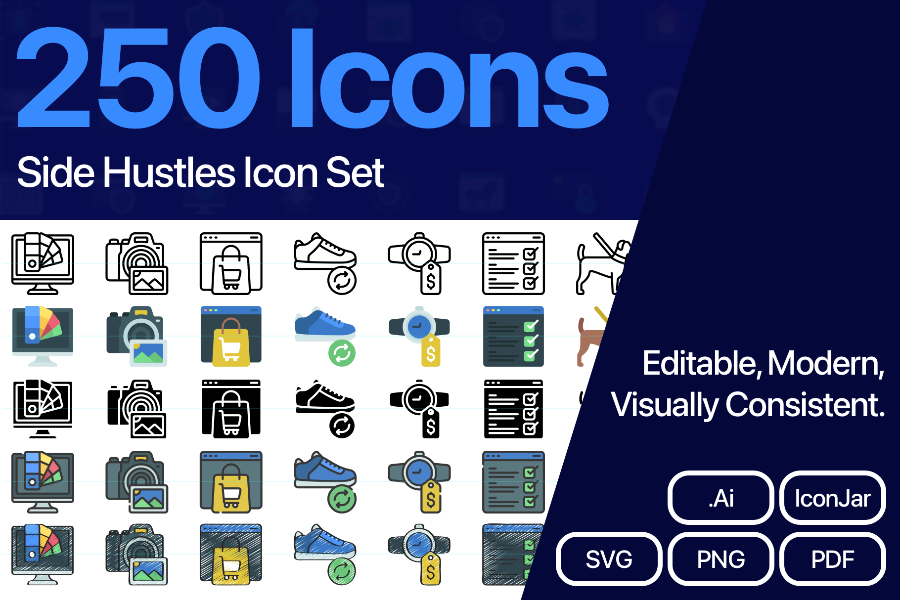 250 Side Hustles Vector Icons | Outline Icons ~ Creative Market
