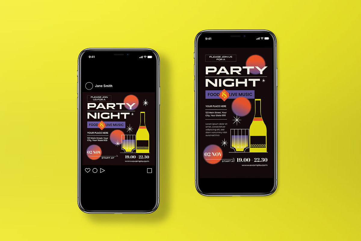 Black Edgy Night Party Flyer Set, a Flyer Template by graphicook