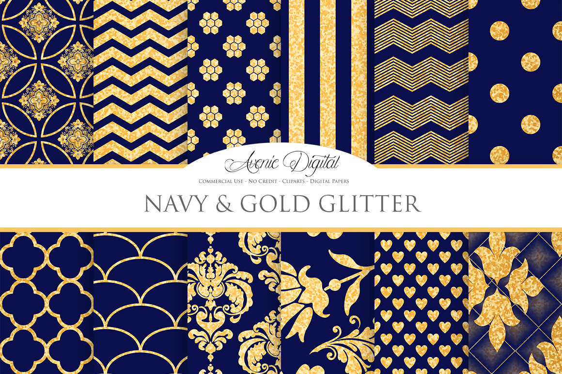 Navy and Gold Glitter Papers, a Pattern Graphic by Avenie Digital