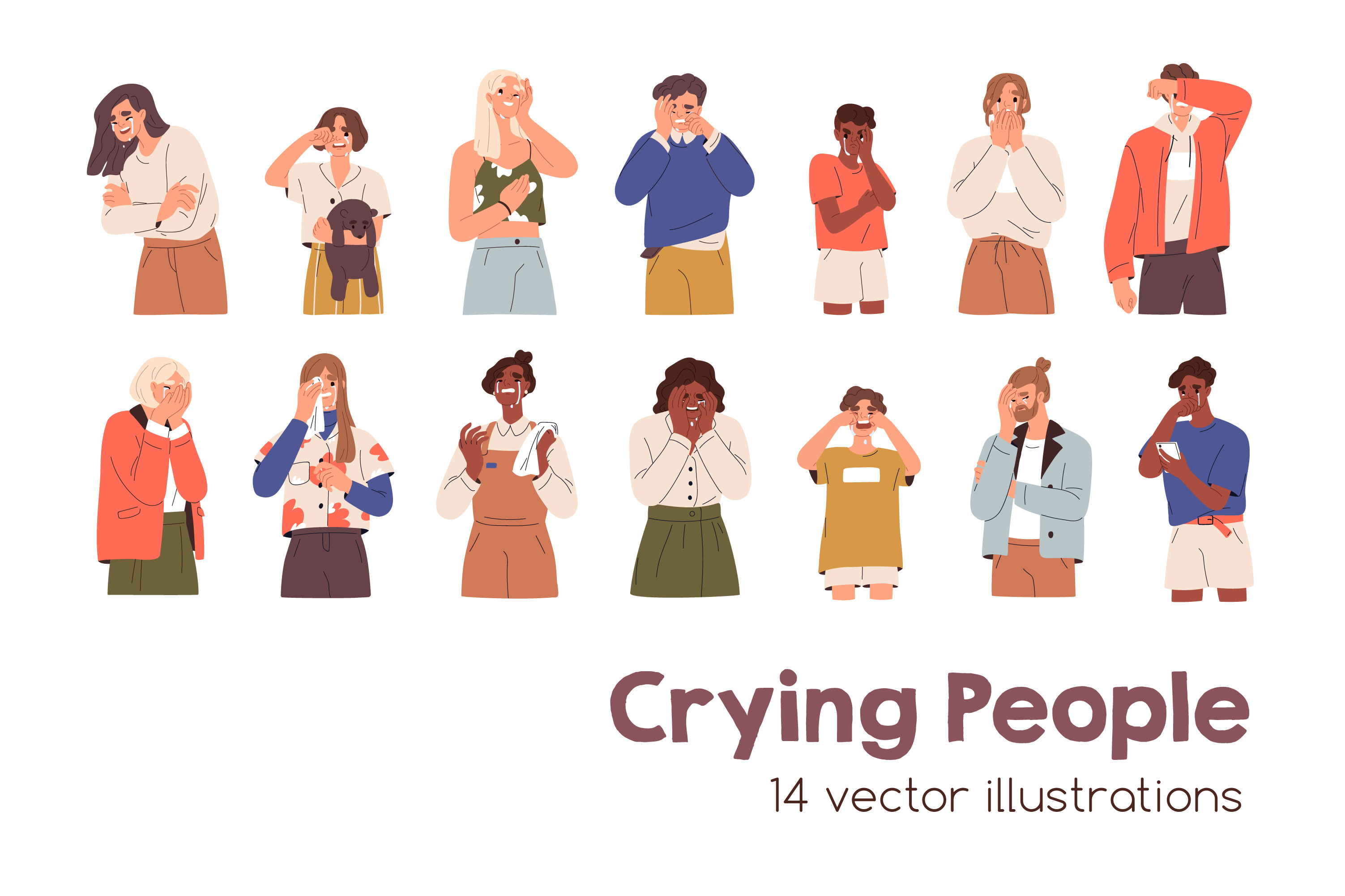 Sad unhappy people crying set, a Person Illustration by Good Studio