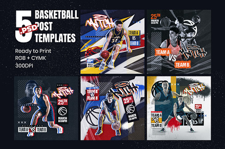 Bundle 5 Basketball Post Templates | Creative Market