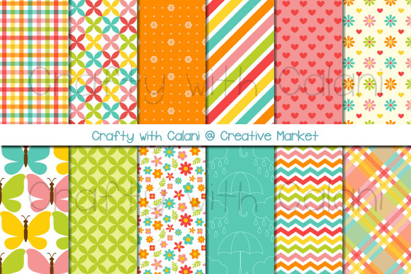 Spring Themed Digital Paper, a Pattern Graphic by Crafty with Calani