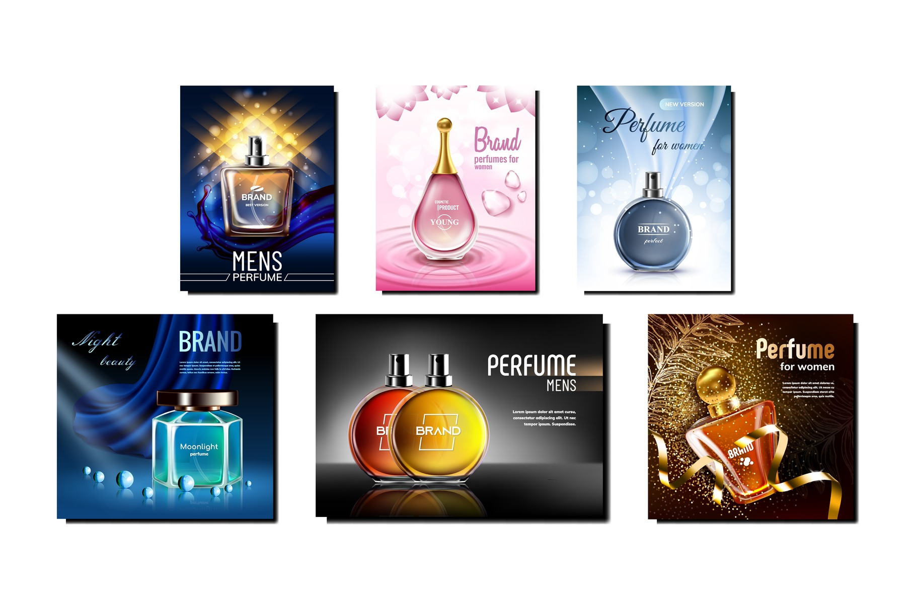 Perfume Product Promotional Posters, an Illustration by pikepicture