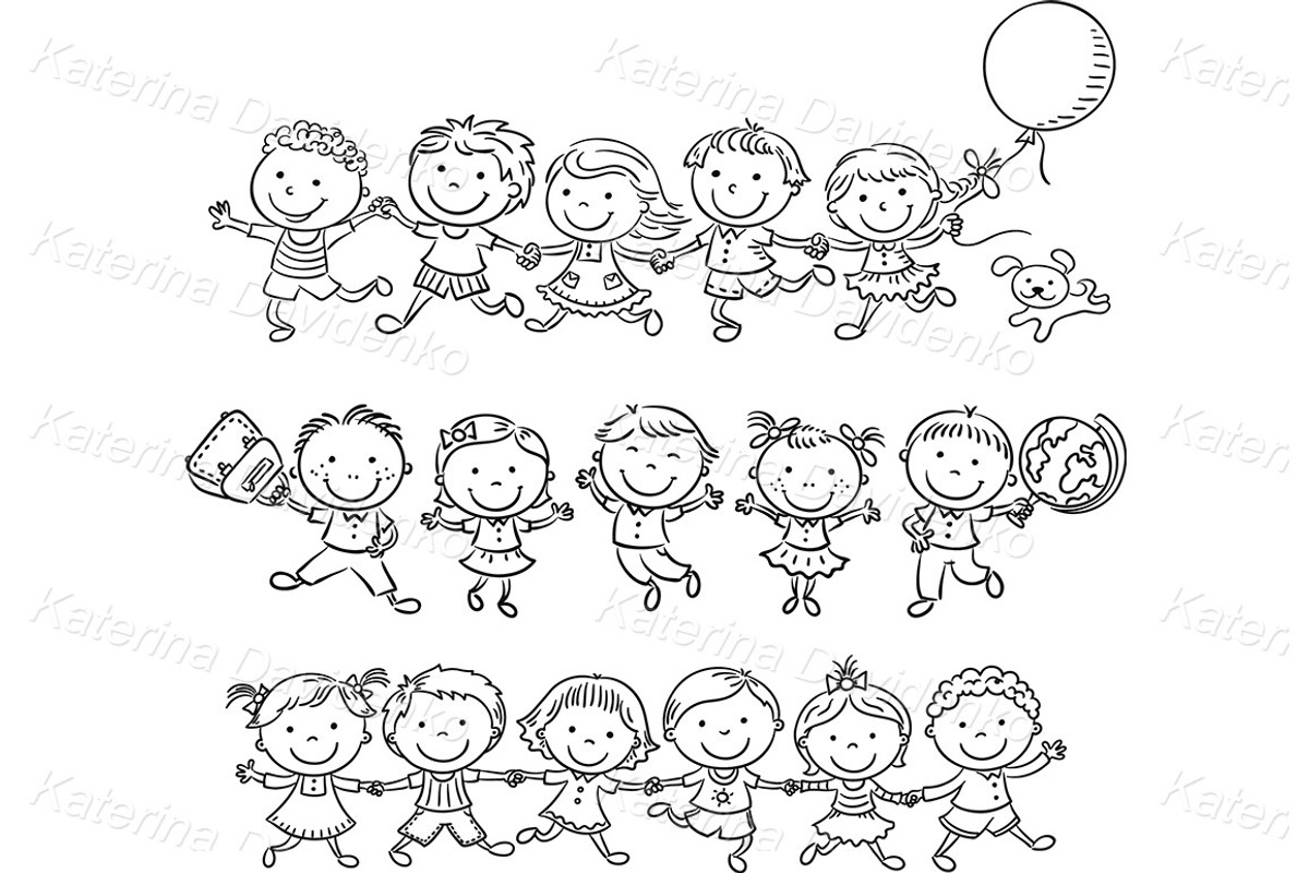 Happy doodle drawing kid clipart set, an Education Illustration by ...