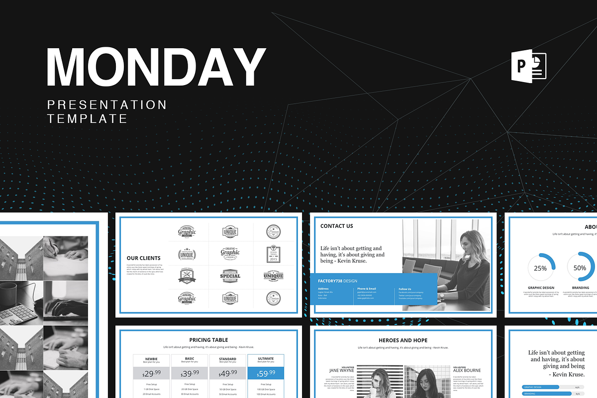 Monday PowerPoint, a Presentation Template by FactoryType Studio