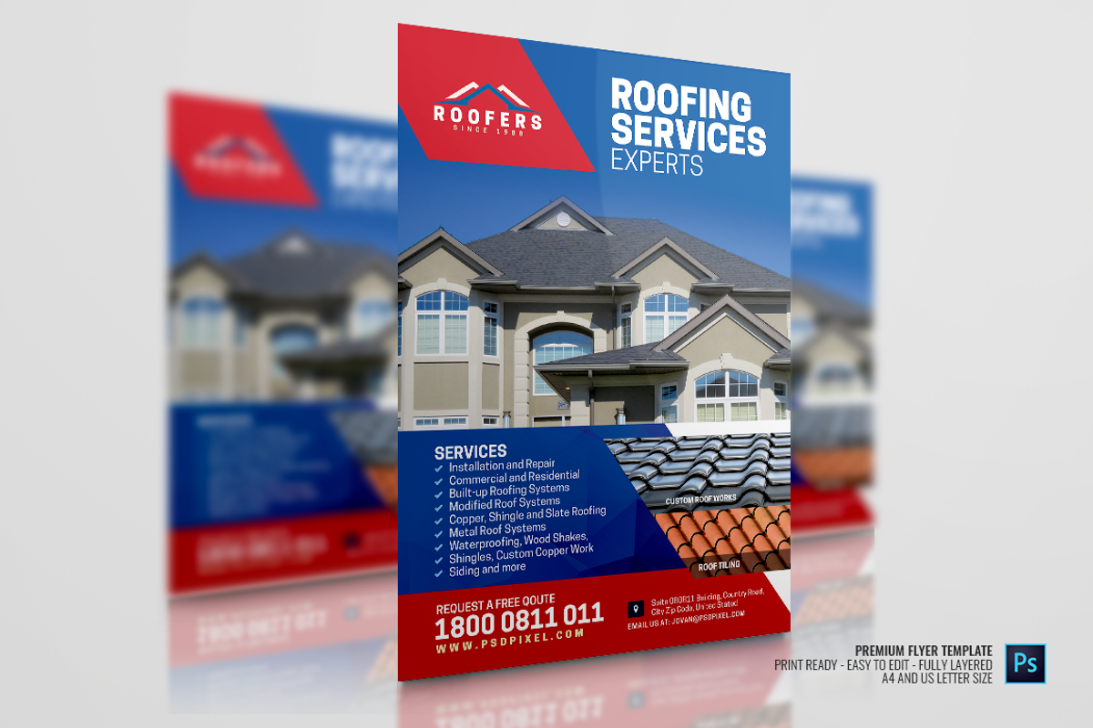 Roofing Company Promotional Flyer, a Flyer Template by PSDPixel