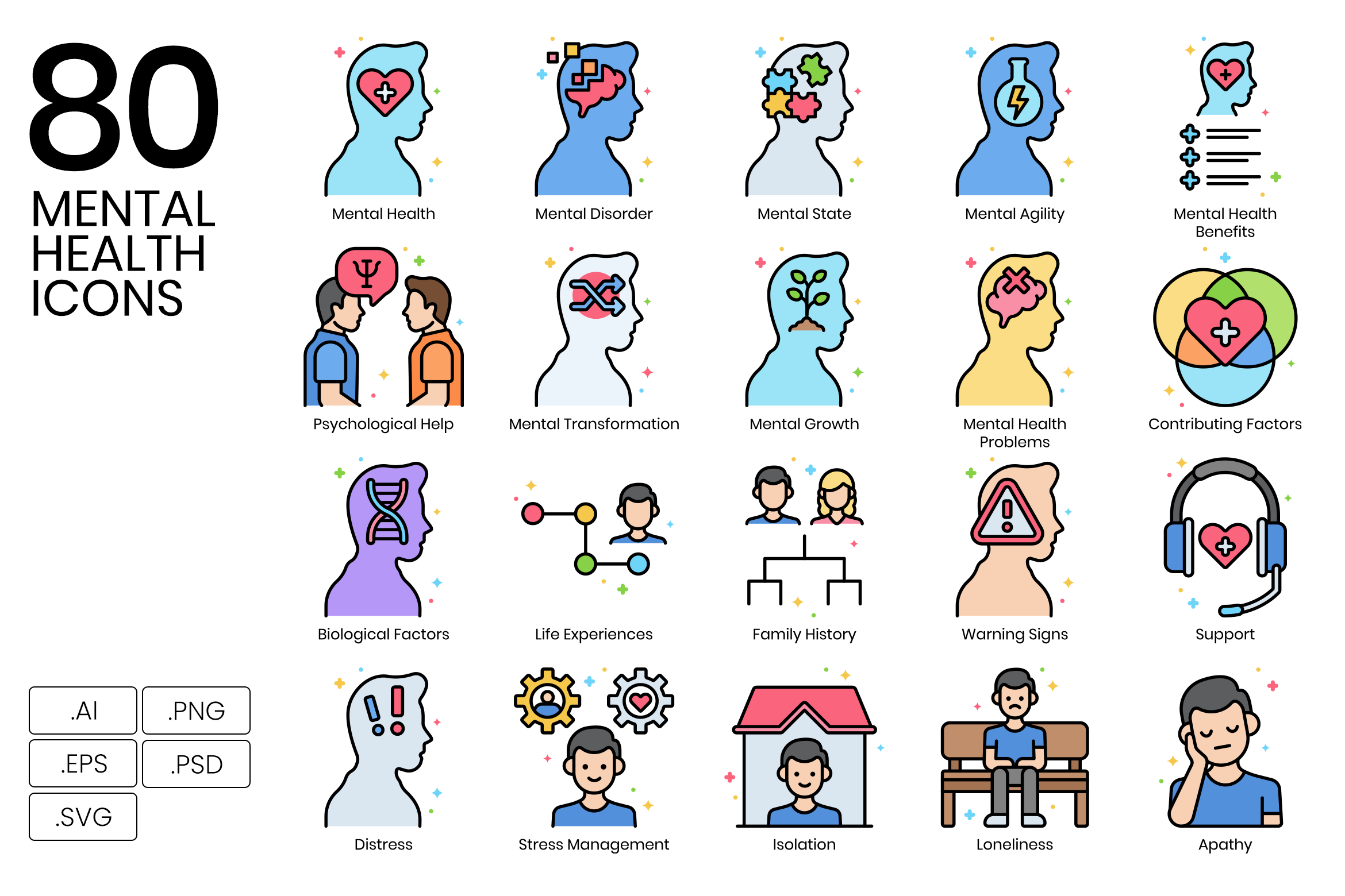 80 Mental Health Icons | Vivid, an Icon by Flat Icons | Creative Market