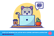 Cute Cat Working On Laptop Cartoon, an Animal Illustration by Catalyst Labs