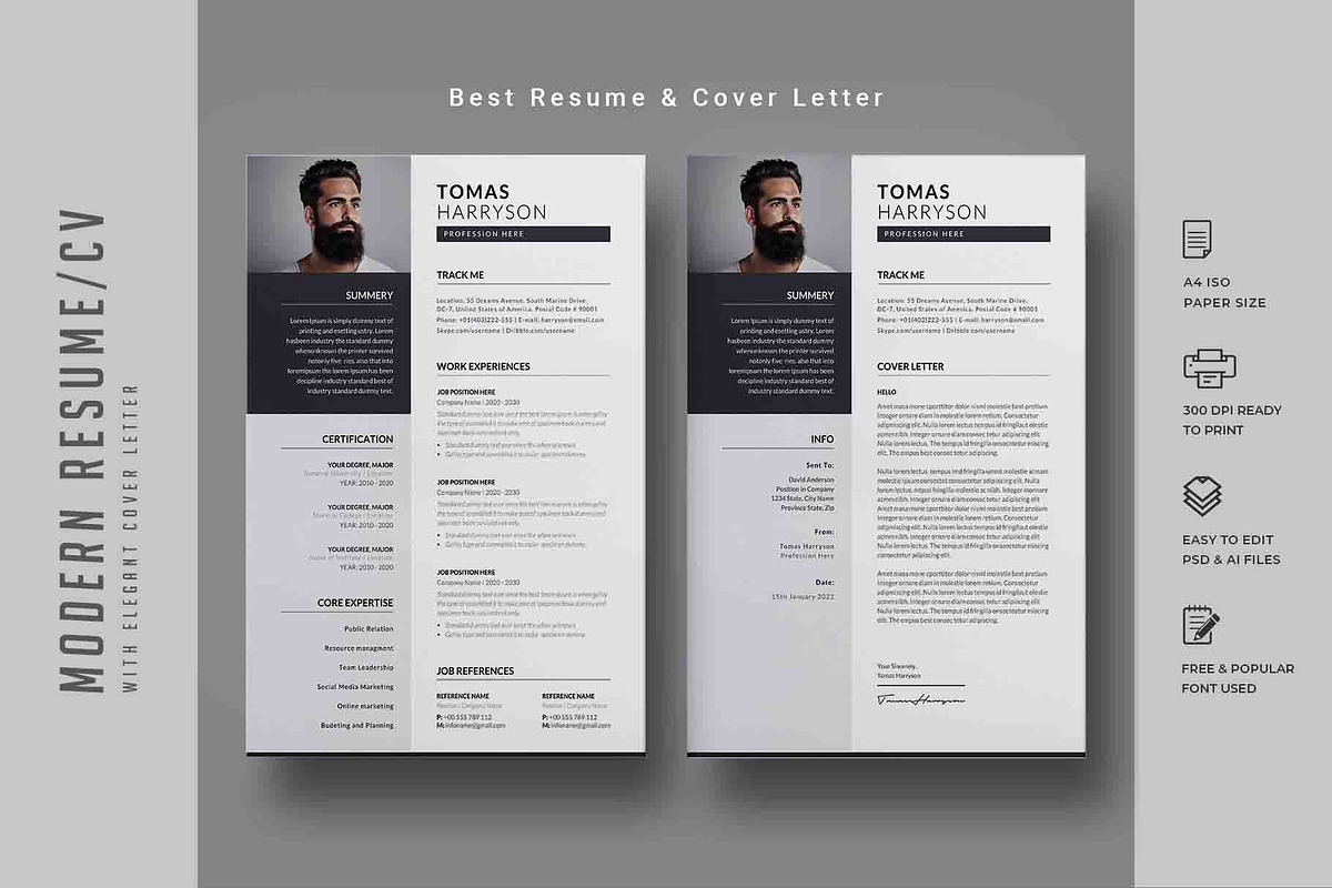 255. Modern Resume Template, a Stationery Template by CreativeRezwan