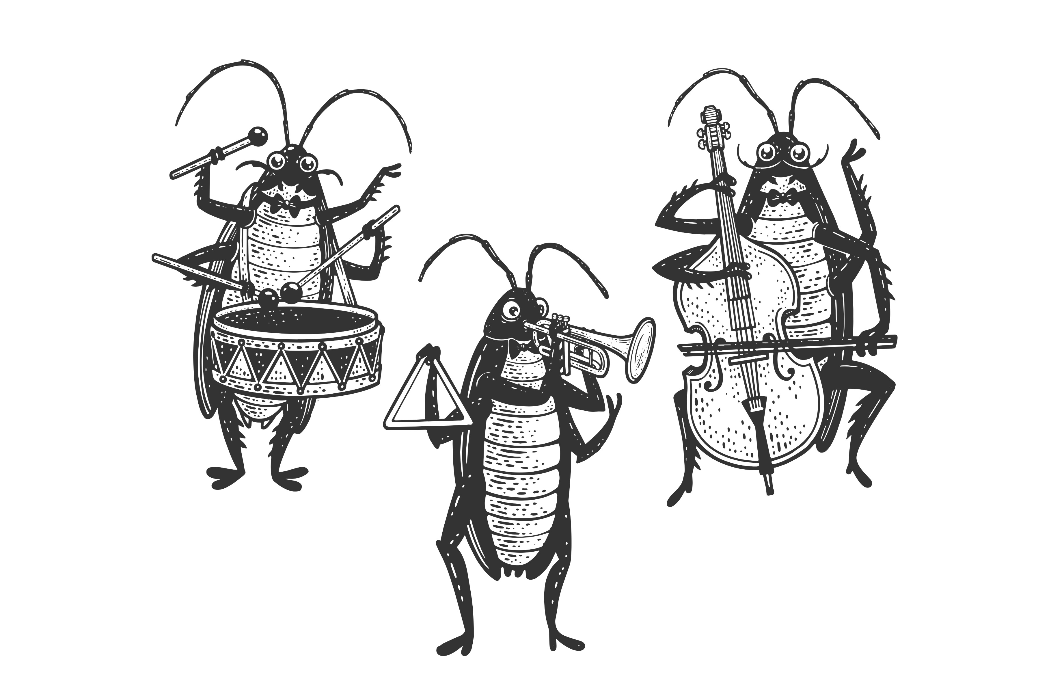 Cockroach orchestra sketch vector, an Object Illustration by AlexArt