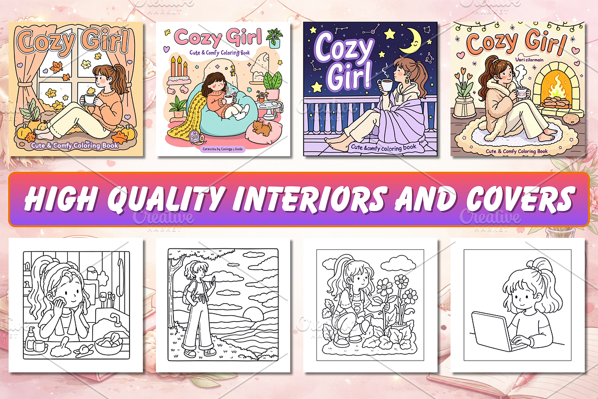 Cute & Comfy Cozy Girl Coloring Book, a Decorative Illustration by Neon ...