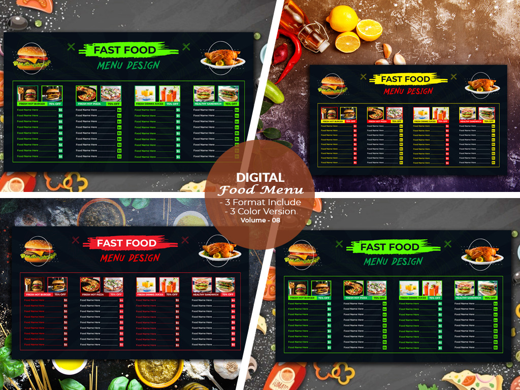 Digital Fast Food Menu Template, a Stationery Template by MRI STUDIO