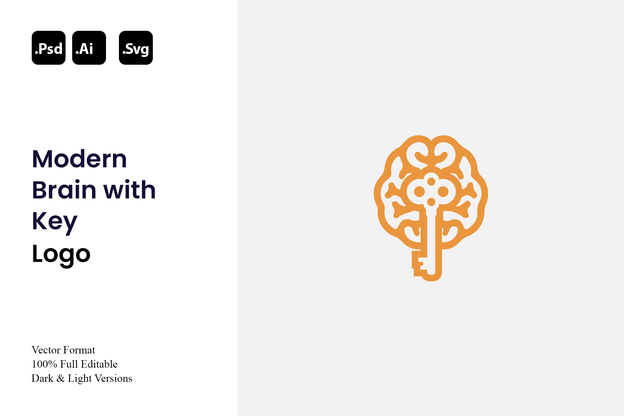 Modern Brain with Key Logo | Creative Market