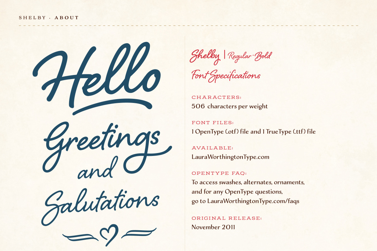 Shelby - Bold, a Script Font by Laura Worthington