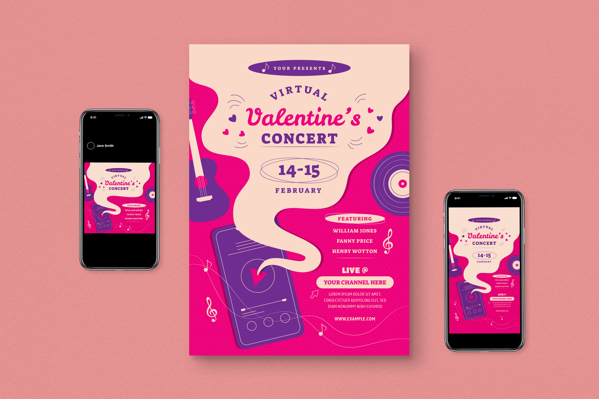Virtual Concert Valentine Flyer Set, a Flyer Template by graphicook ...