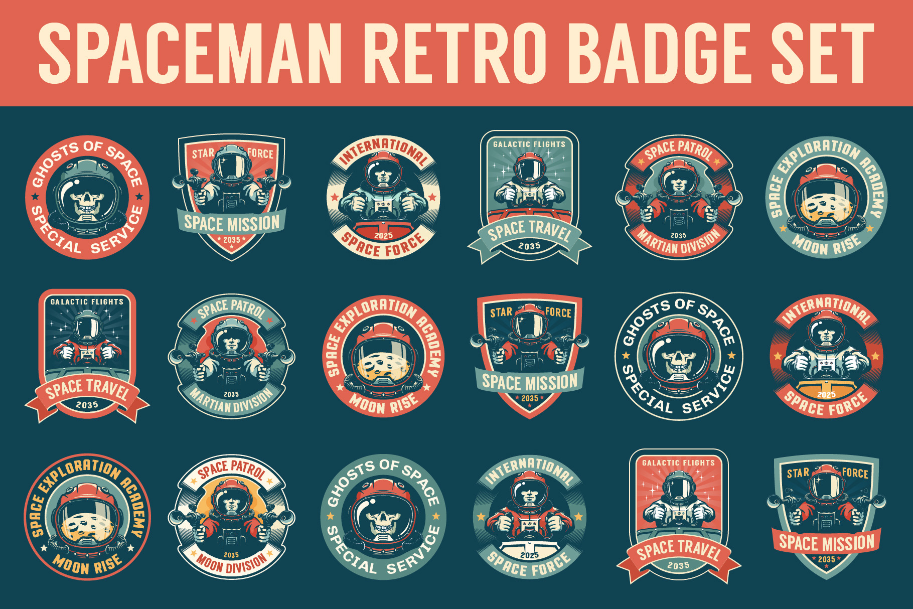 Spaceman Retro Logo Set