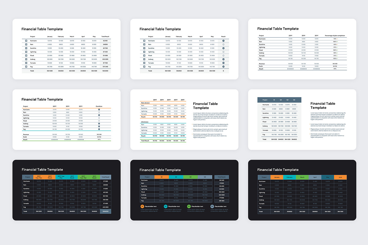 Financial Tables Templates PPT