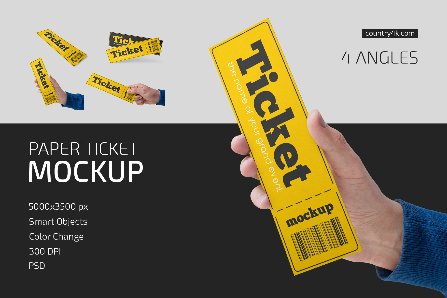 Paper Ticket Mockup Set, a Print Template by Country4k