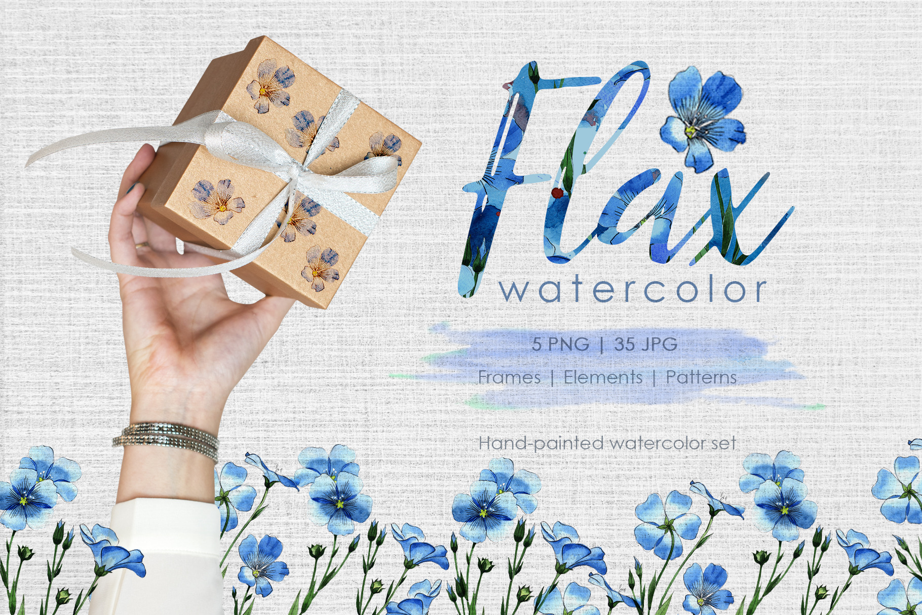 Flax blue Watercolor png, an Illustration by WatercolorPNG.com