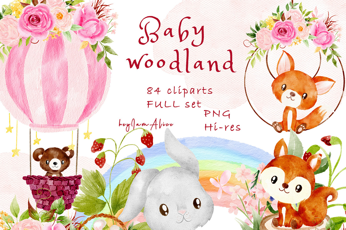 Baby woodland animal clipart | Creative Market