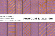 Rose Gold Lavander Digital Papers, a Pattern Graphic by BonaDesigns