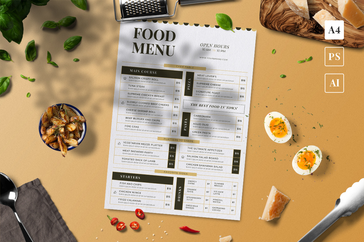 Modern Food Menu, a Templates & Theme by The Savory Directors