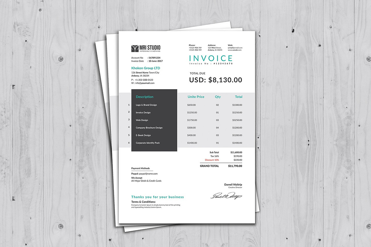 Invoice Template, a Stationery Template by MRI STUDIO