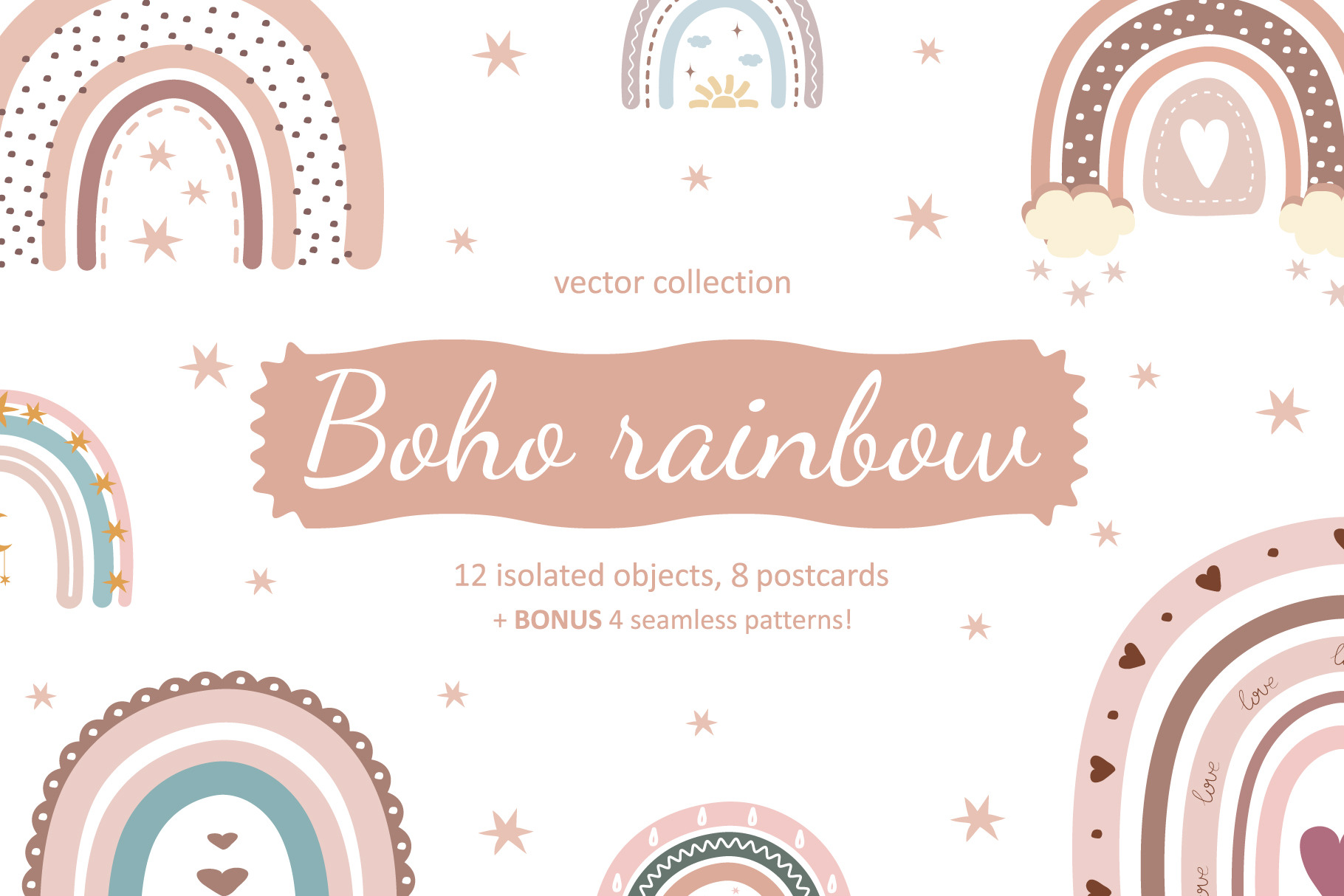 Boho rainbow vector collection., a Decorative Illustration by KeronnArt