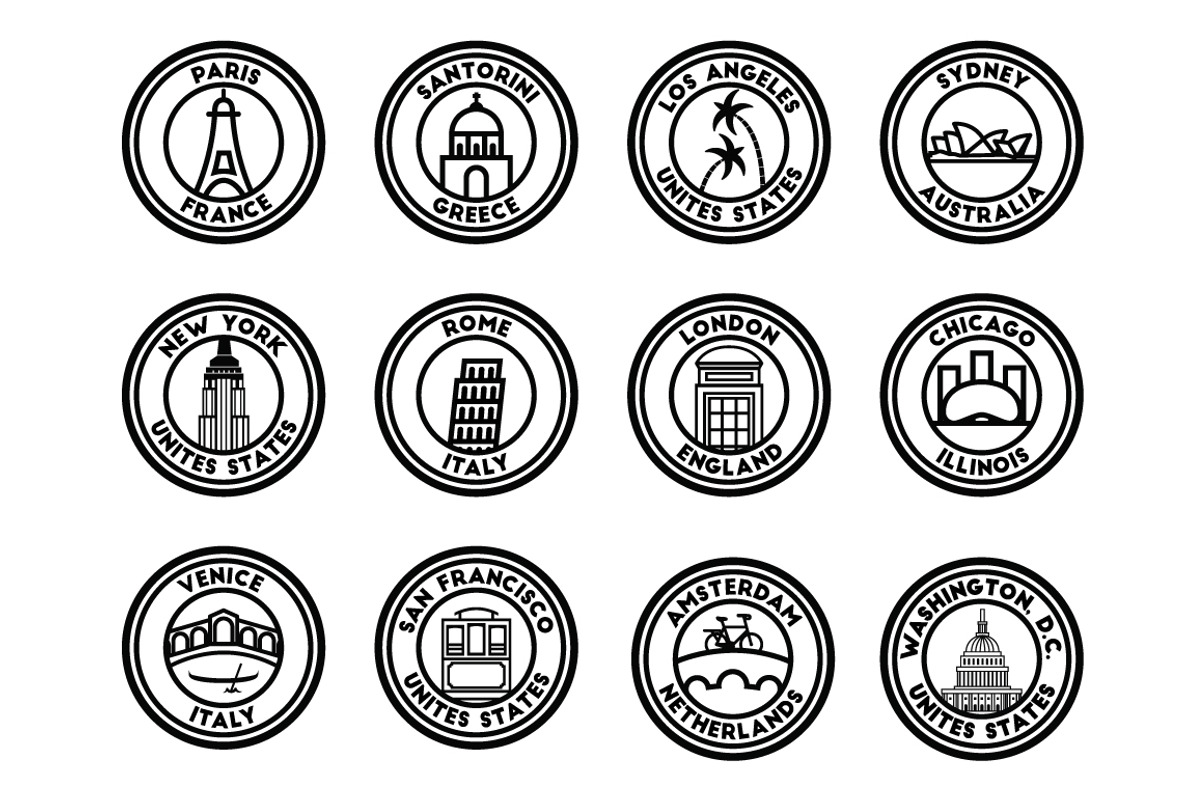 12 Vector Travel Badge Mockups, an Icon by K McCormack Designs