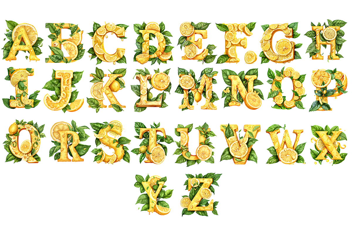 Lemons Alphabet Clipart | Creative Market