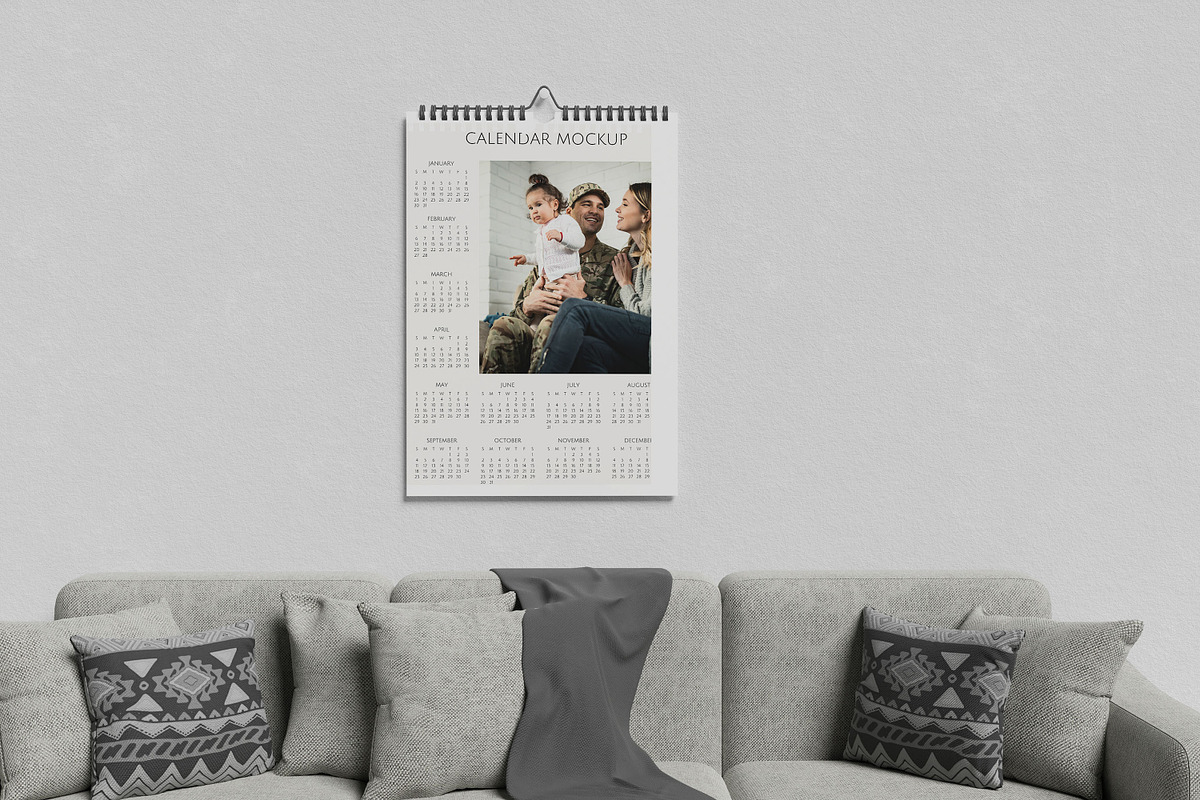 Minimalist Wall Calendar Mockup, a Print Template by Indah