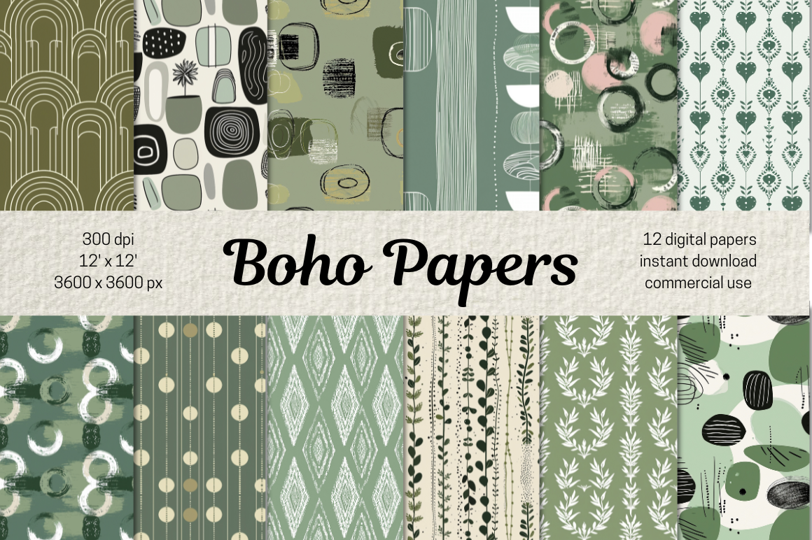 Sage Green Boho Patterns, a Pattern Graphic by Mash Mash Stickers