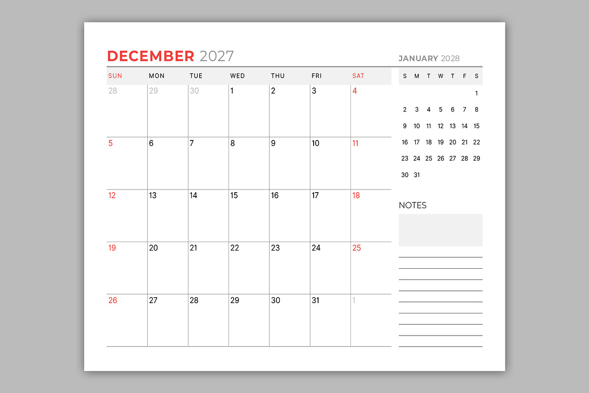 Wall Calendar 2027 (WC046-27-S), a Stationery Template by mikhailmorosin