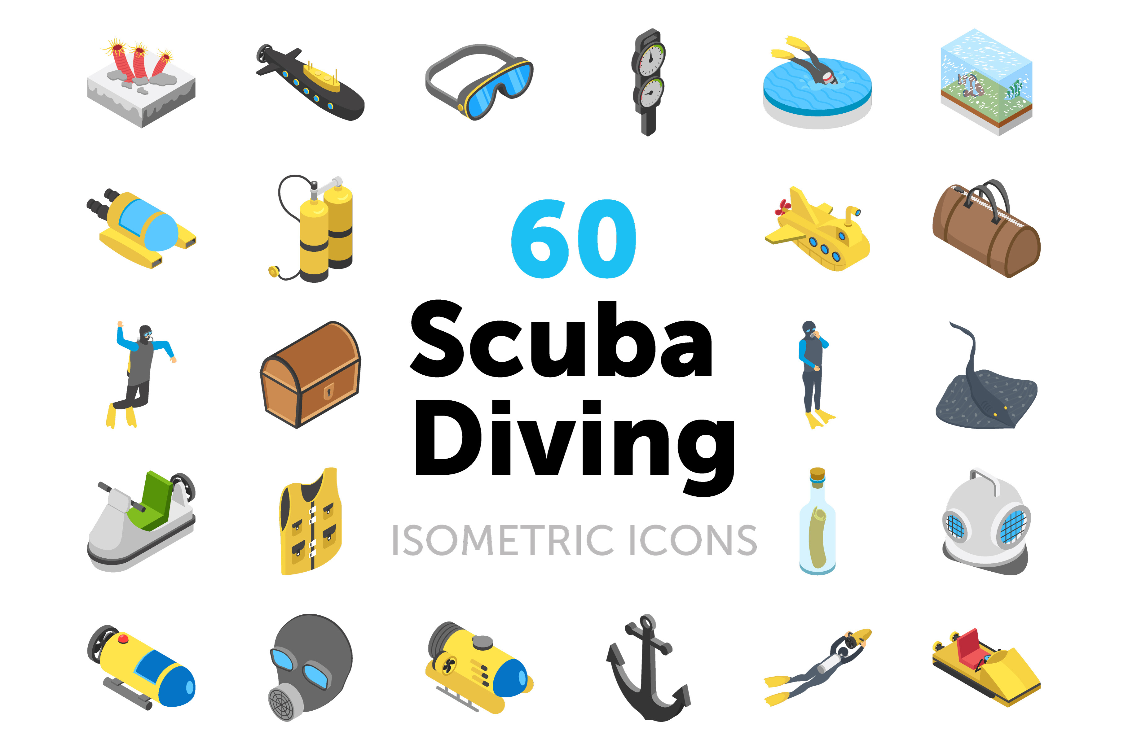 60 Scuba Diving Isometric Icons, an Icon by Vectors Market | Creative ...