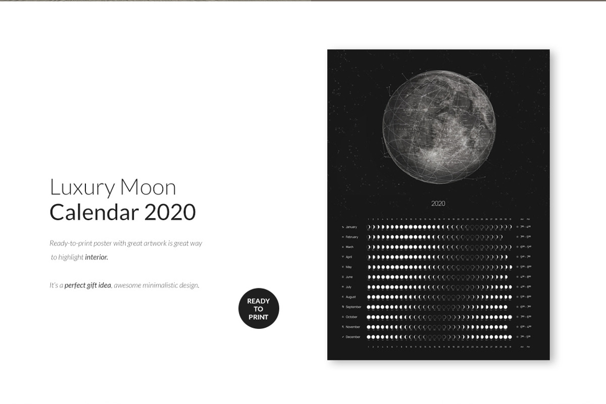 Minimalistic Wall Moon Calendar 2020, a Flyer Template by BlackMocca